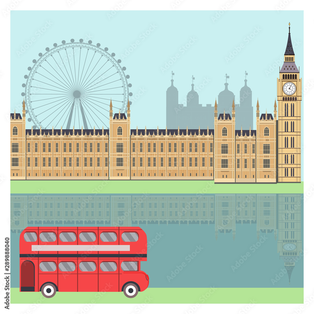 Panorama of London flat style vector illustration. Istanbul ...