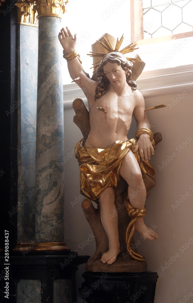 Saint Sebastian, altar statue in the church of St. Agatha in ...