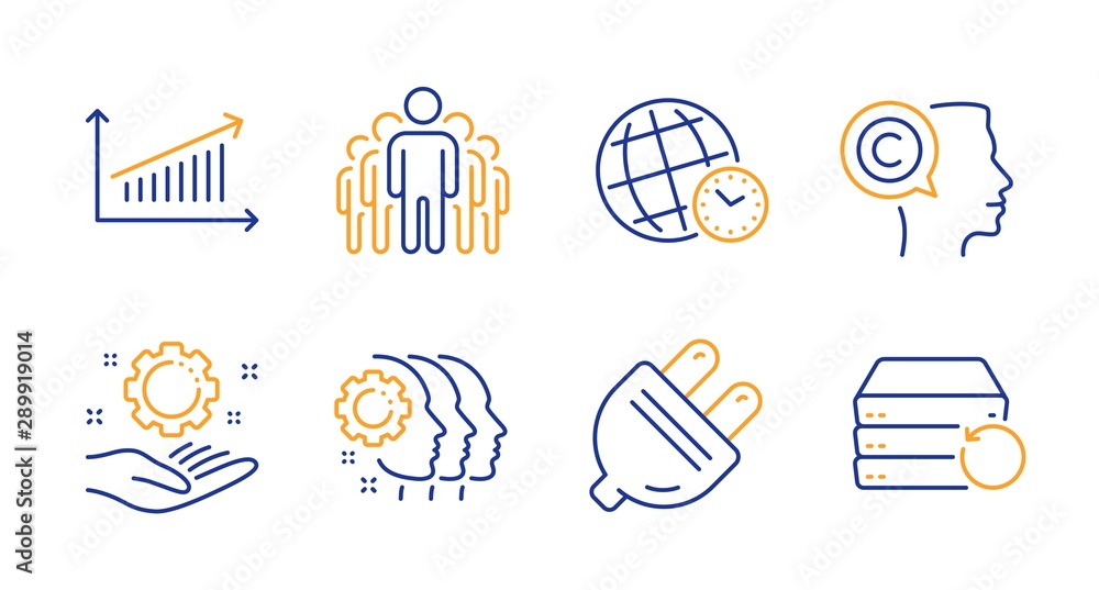 Chart, Time zone and Writer line icons set. Employee hand, Electric ...