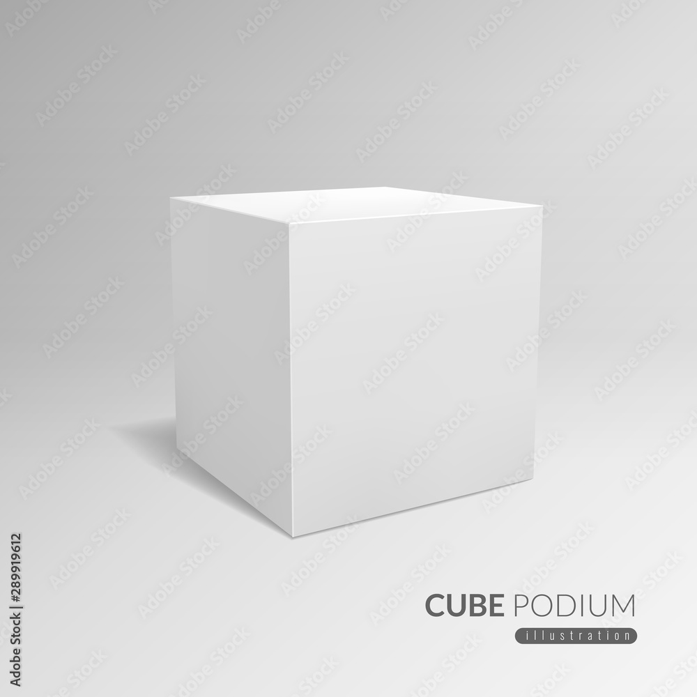 Cube podium. 3d cube pedestal, white blank block for product promo. 3d ...