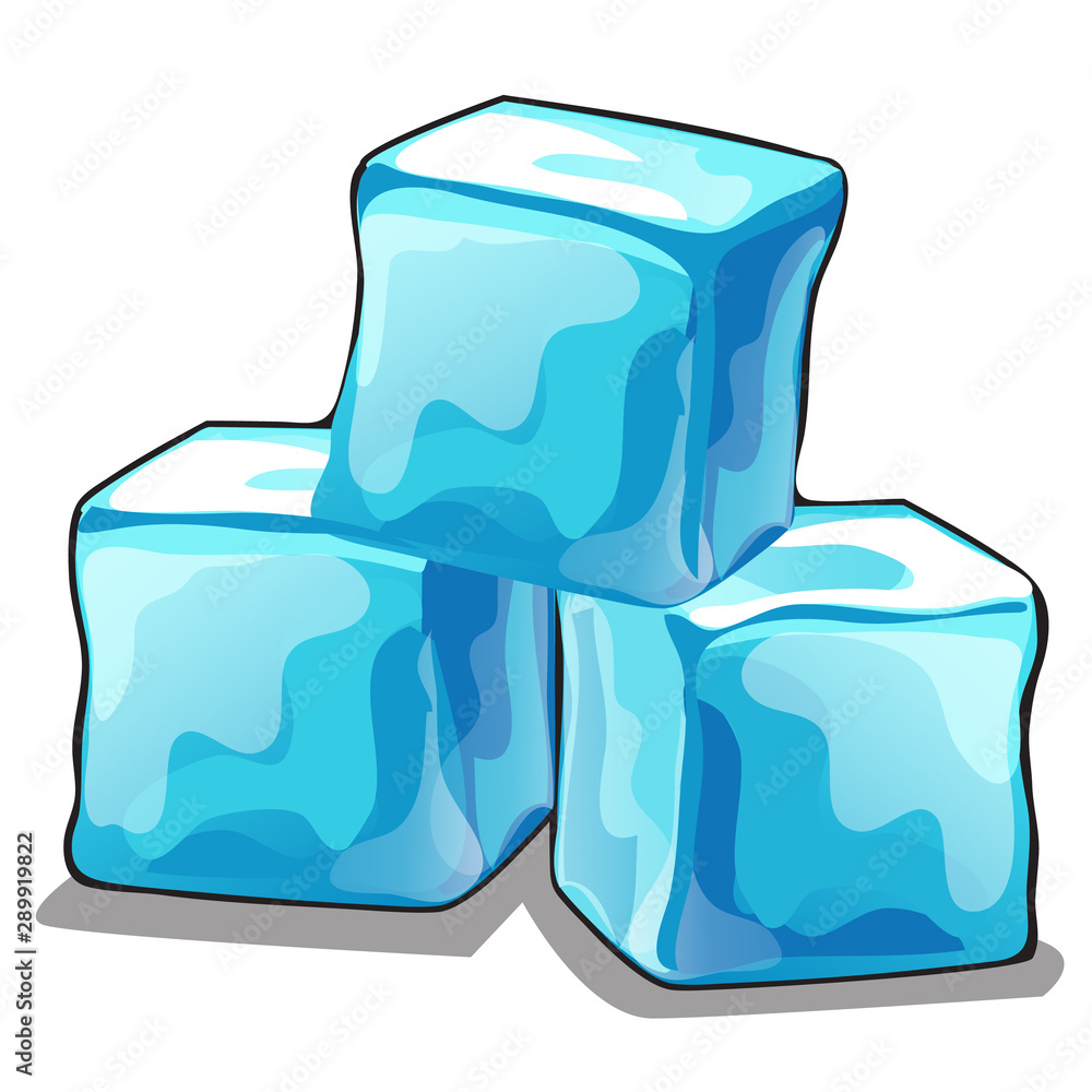 Stack of ice cubes isolated on white background. Vector cartoon close ...