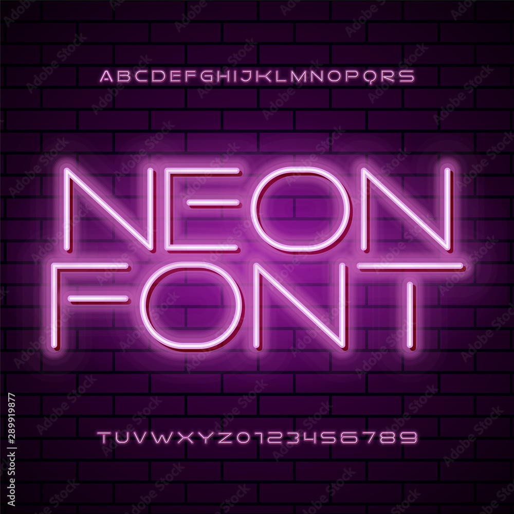 Bright Neon Alphabet Letters, Numbers and Symbols Sign in Vector. Stock ...