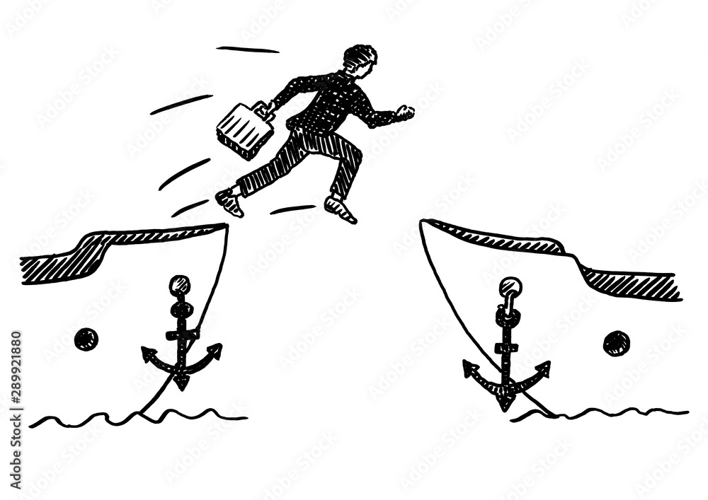 Hand Drawn Sketch Of Businessman Jumping Ship Stock Illustration ...