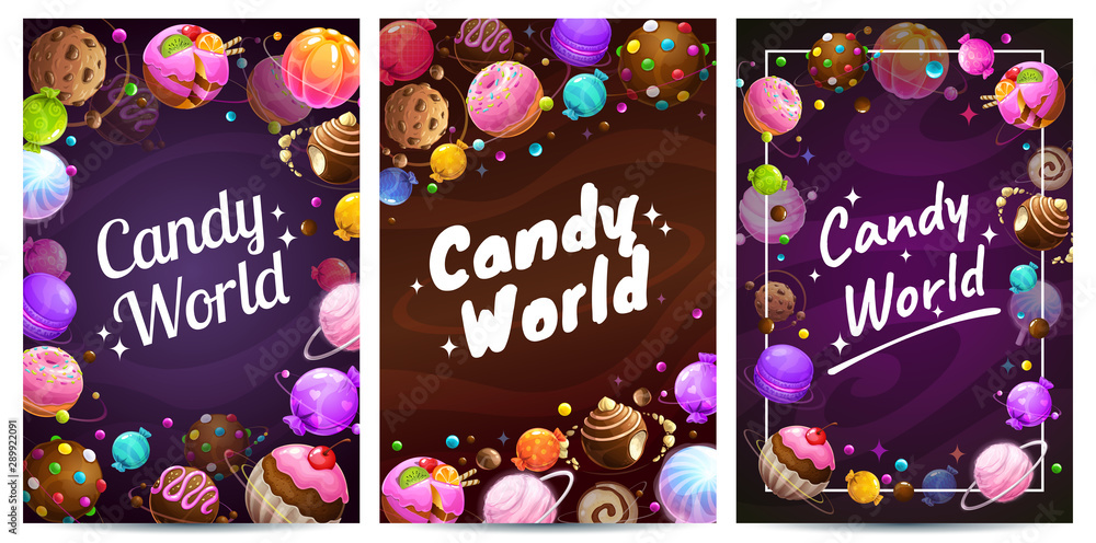 Candy world posters set. Sweets background templates. Stock Vector ...