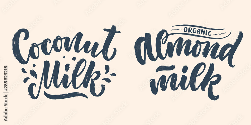 Coconut, Almond milk lettering for banner, logo and packaging design ...