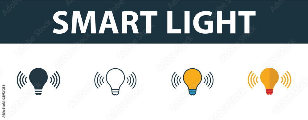 Smart Light icon set. Four simple symbols in diferent styles from smart ...