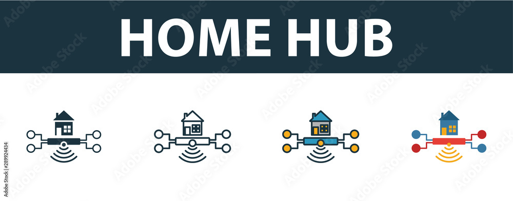 Home Hub icon set. Four simple symbols in diferent styles from smart ...