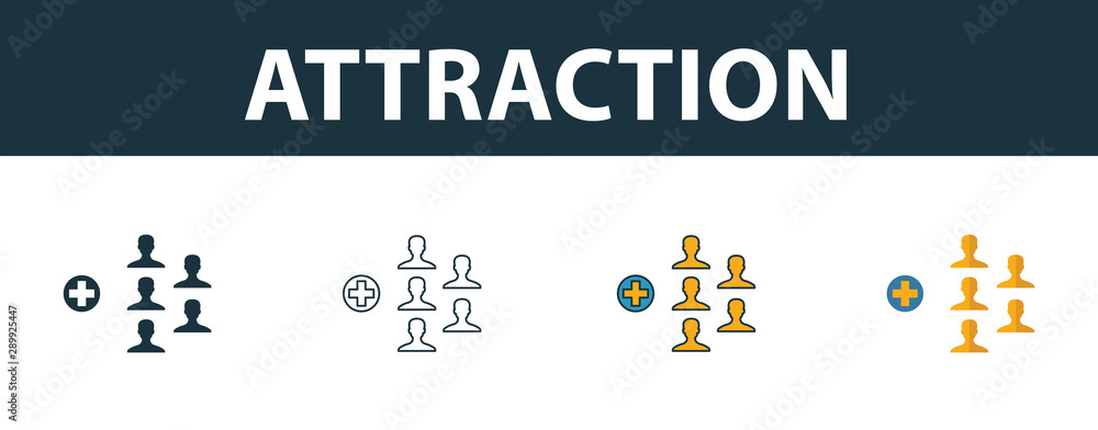 Attraction icon set. Four simple symbols in diferent styles from smm ...
