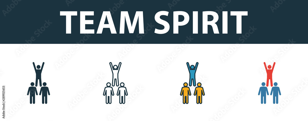 Team Spirit icon set. Four simple symbols in diferent styles from soft ...