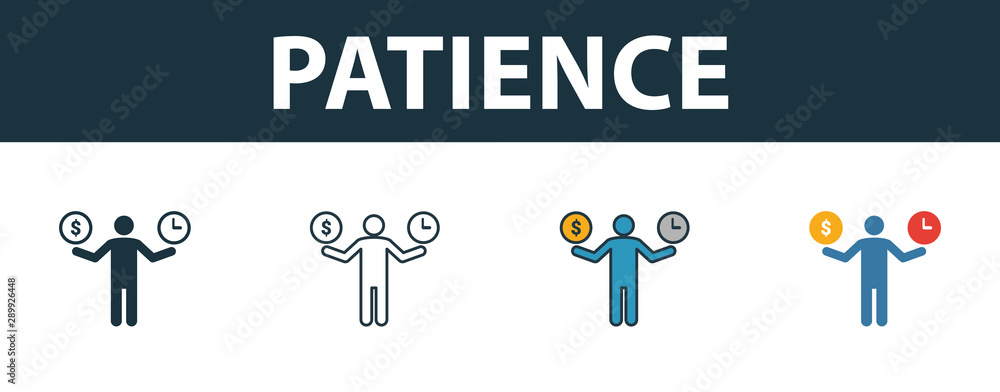 Patience icon set. Four simple symbols in diferent styles from soft ...