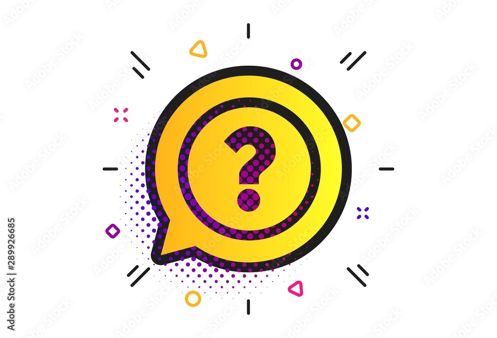 Question mark sign icon. Halftone dots pattern. Help speech bubble ...