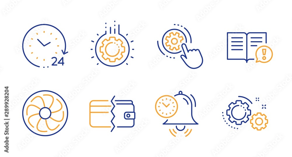 Gear, Cogwheel settings and Facts line icons set. 24 hours, Payment ...