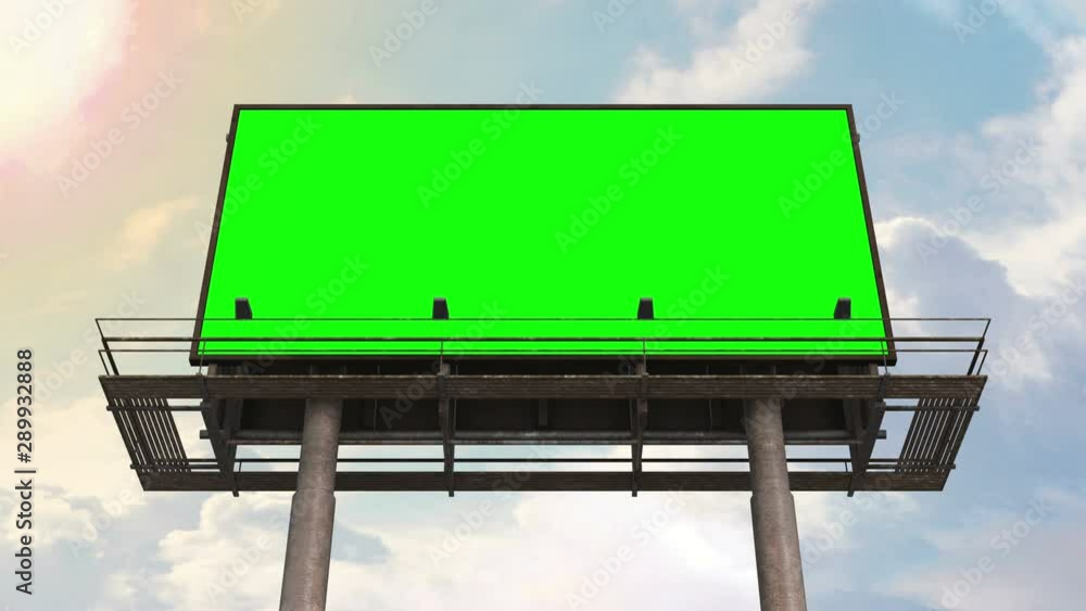 Advertisement on urban billboard on green screen. Background clouds sky ...