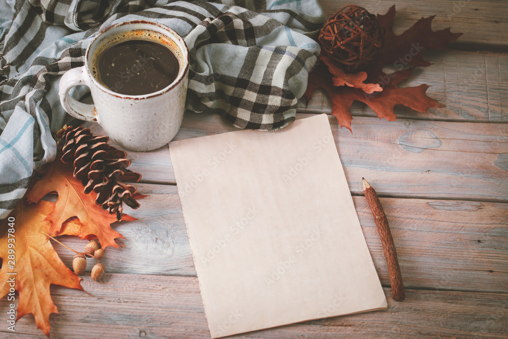 fall mockup card with autumn flowers invitation card with environment ...