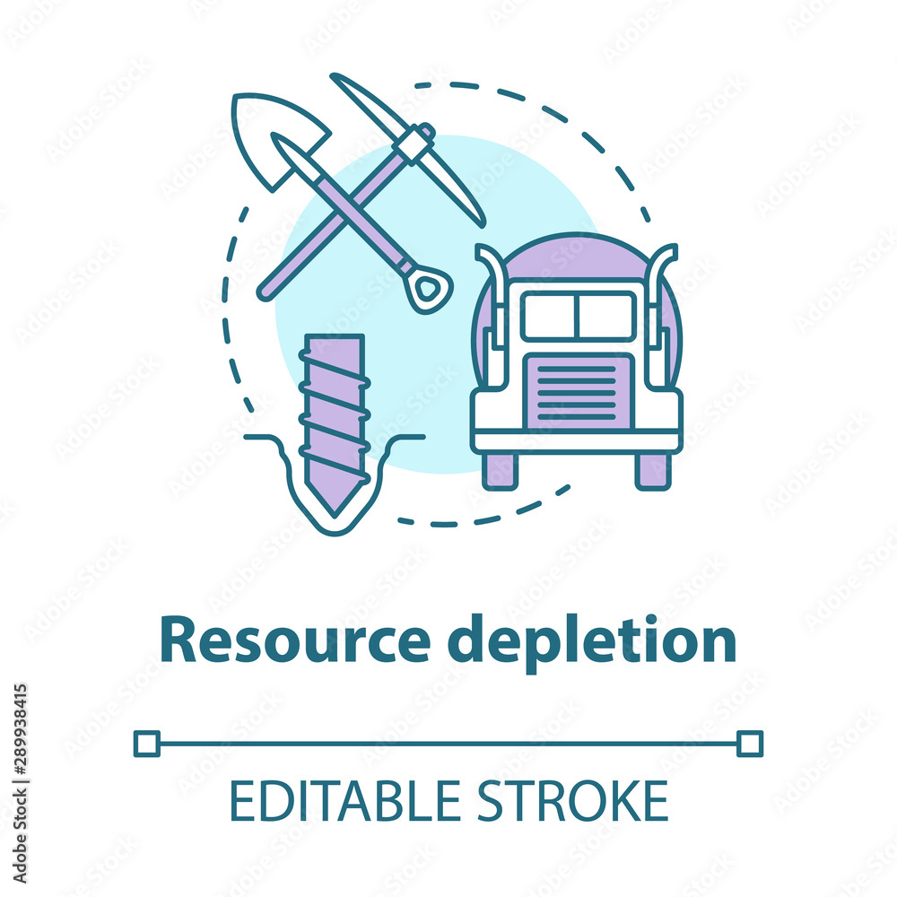 Resource depletion concept icon. Natural minerals exhaustion idea thin ...