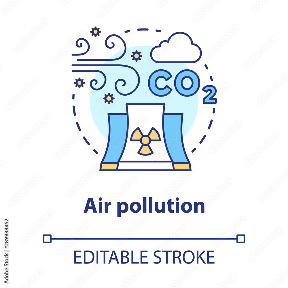 Air pollution concept icon. Atmosphere & industrial waste contamination ...