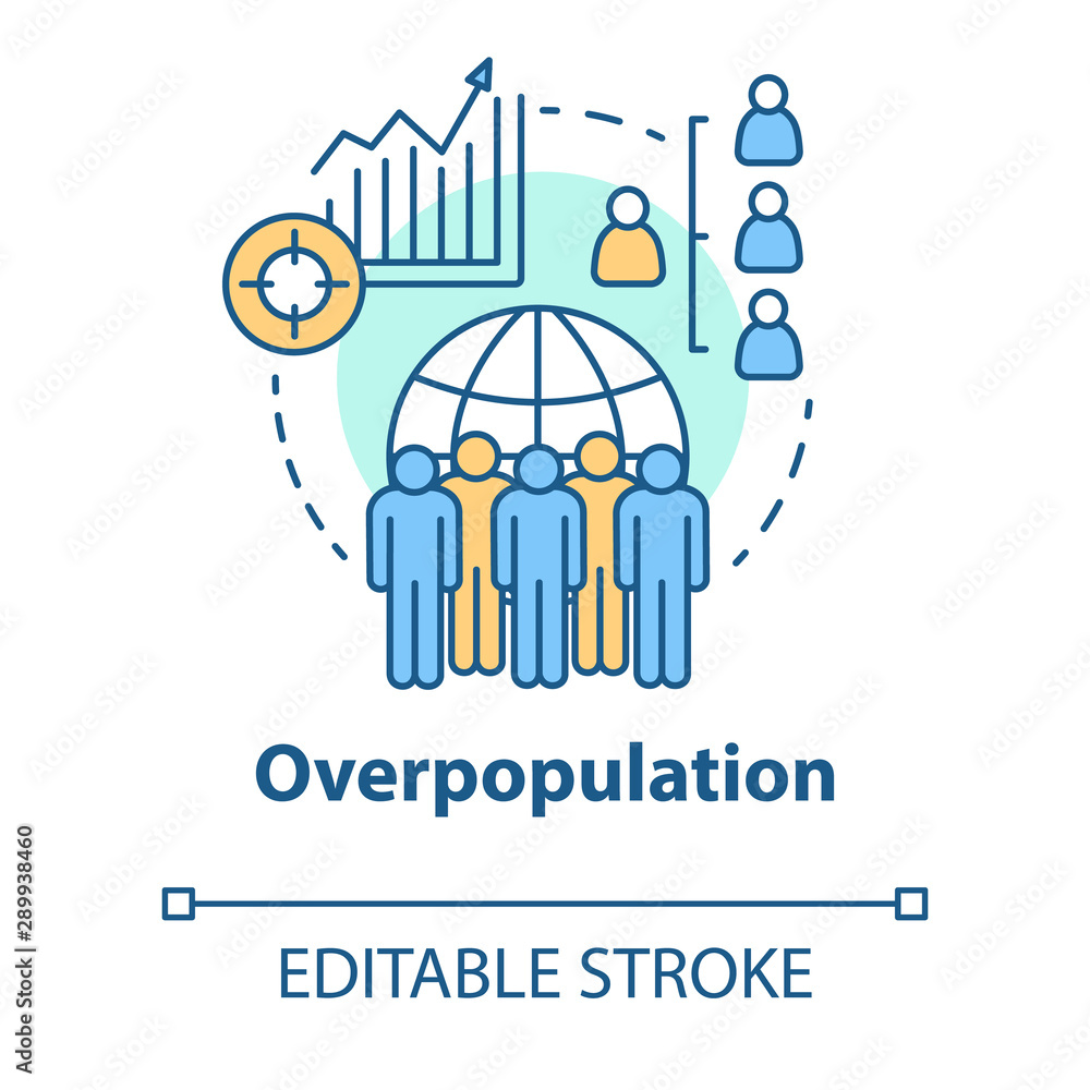 Overpopulation concept icon. Planet overcrowding idea thin line ...