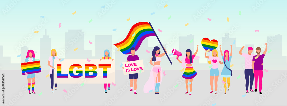 LGBT community rights protection protest flat vector illustration ...