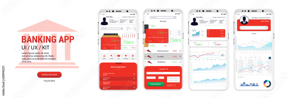 Banking App UI, UX, Kit mockups screens for mobile banking or website ...