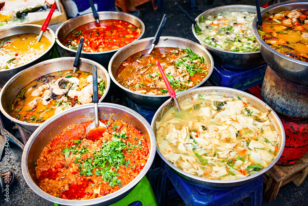 delicious fresh street food in Thailand - top view - Thai Curry ...