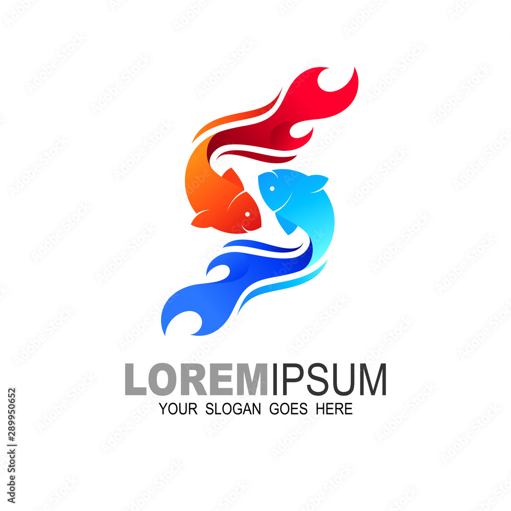 The fish logo swimming in the ocean, The logo of two fish forming the ...