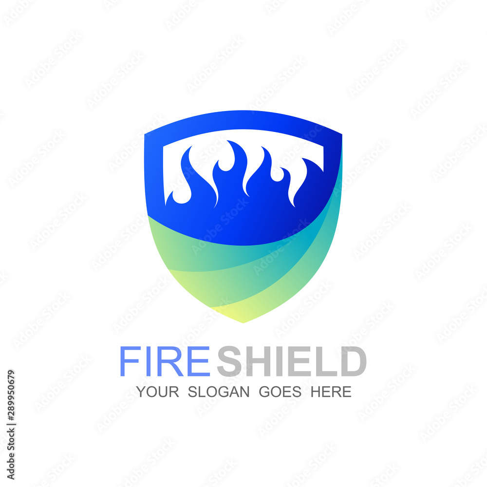 Fire shield logo design element. Fire warning sign shield, the blue ...