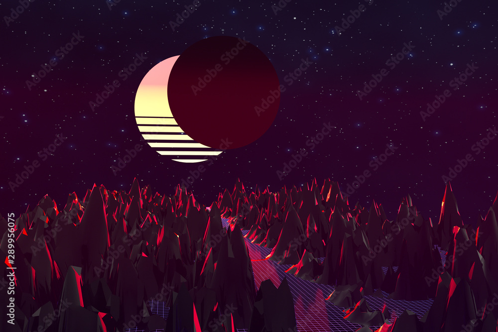 3d background Illustration Inspired by 80's Scene synthwave and ...