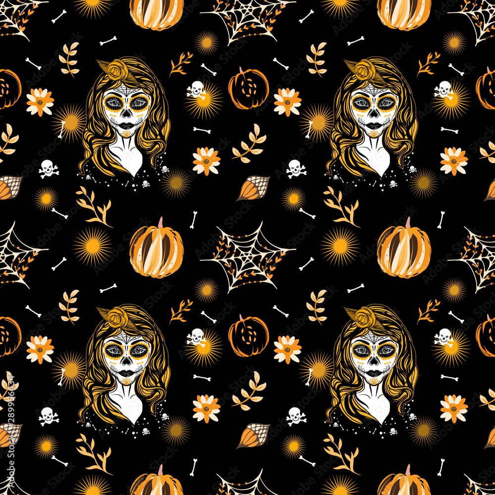Autumn festive background. Halloween vibes. Mexican carnival Dia de los ...