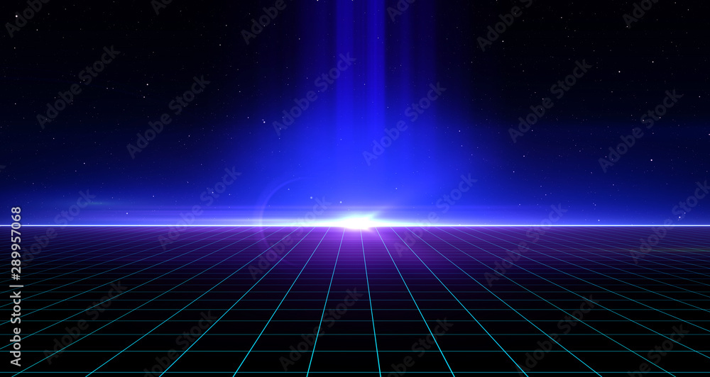 Retro Sci-Fi Background Futuristic Grid landscape of the 80`s. Digital ...