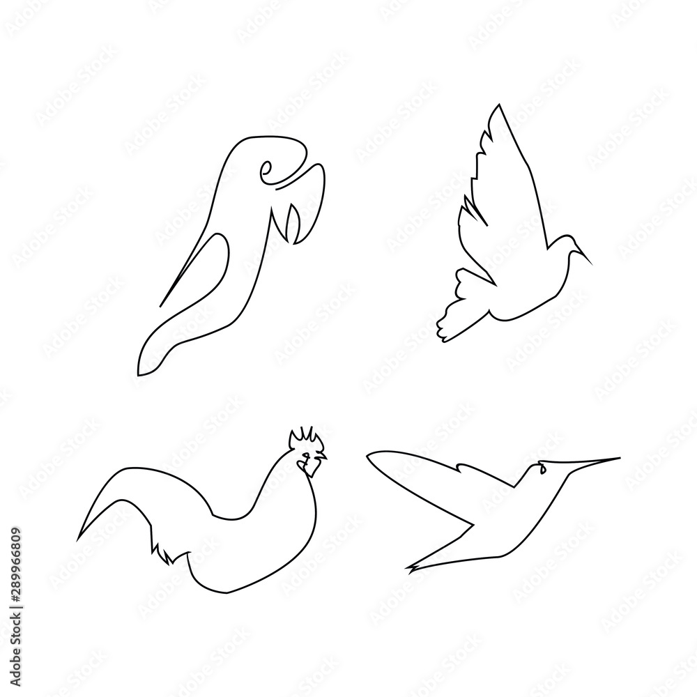 set of monoline bird logo. continuous style bird logo. parrot, dove ...