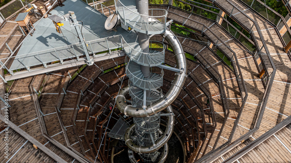Treetop walkway tower in Janske Lazne. Stezka korunami stromu. The Tree ...