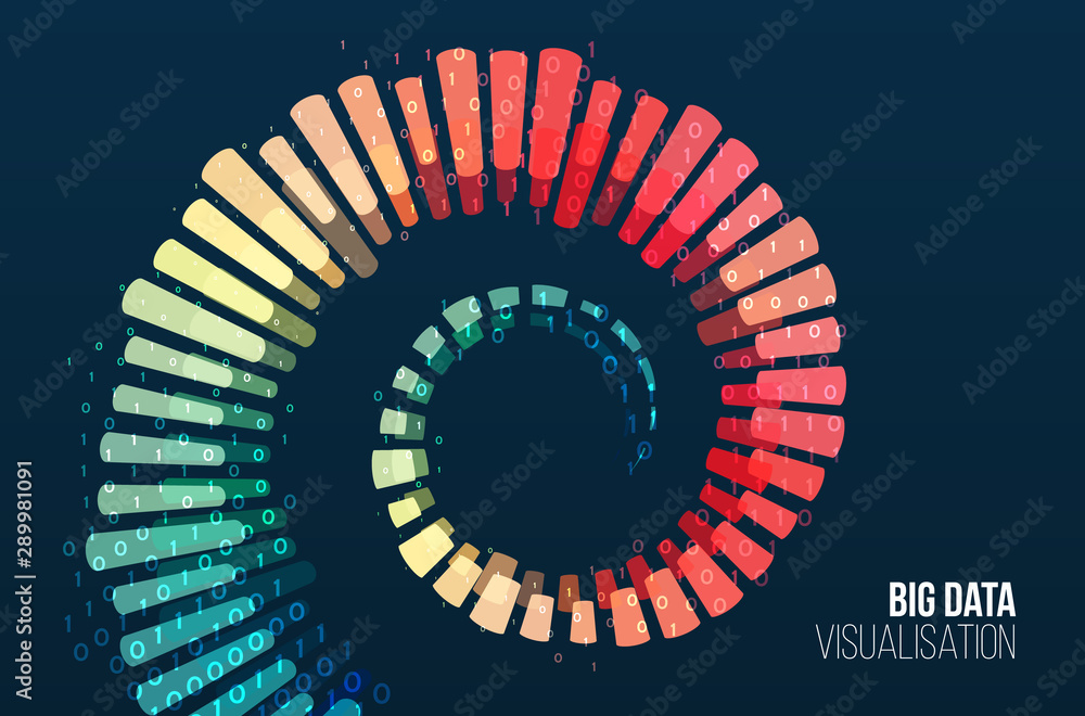 Big Data Visualization Abstract Background With Spiral Array And Binary Code Connection