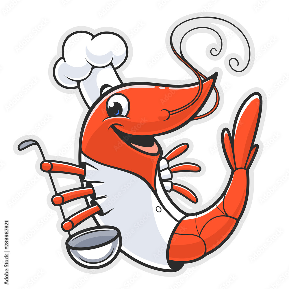 Cartoon happy shrimp cook Stock Vector | Adobe Stock