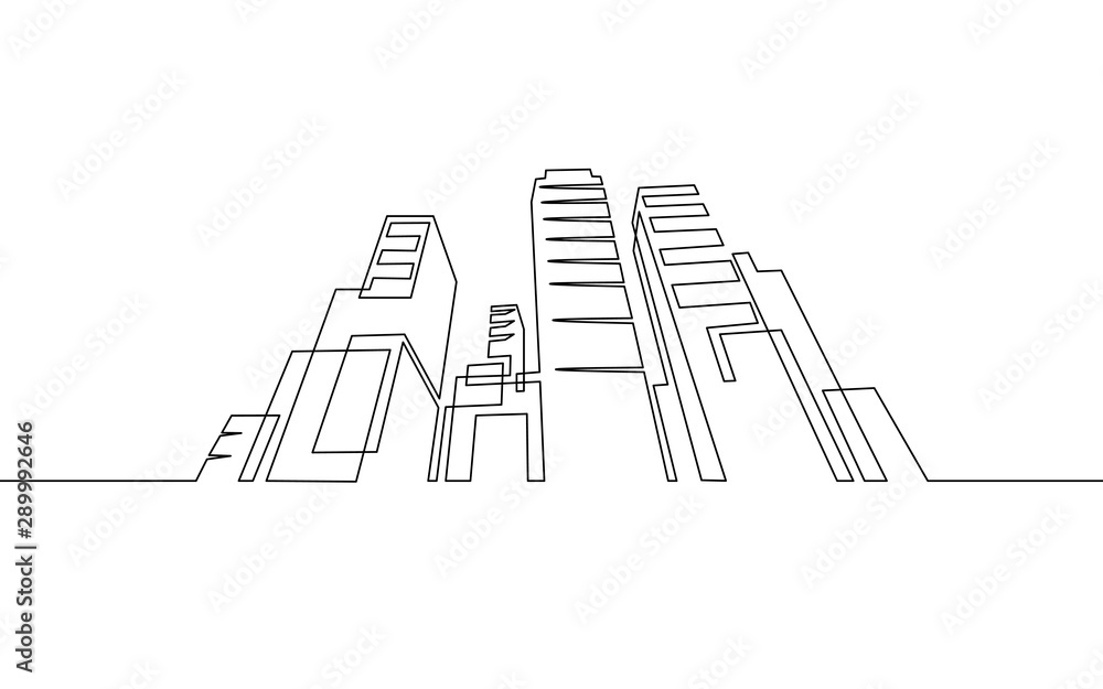 Single continuous one line art city building construction. Architecture ...