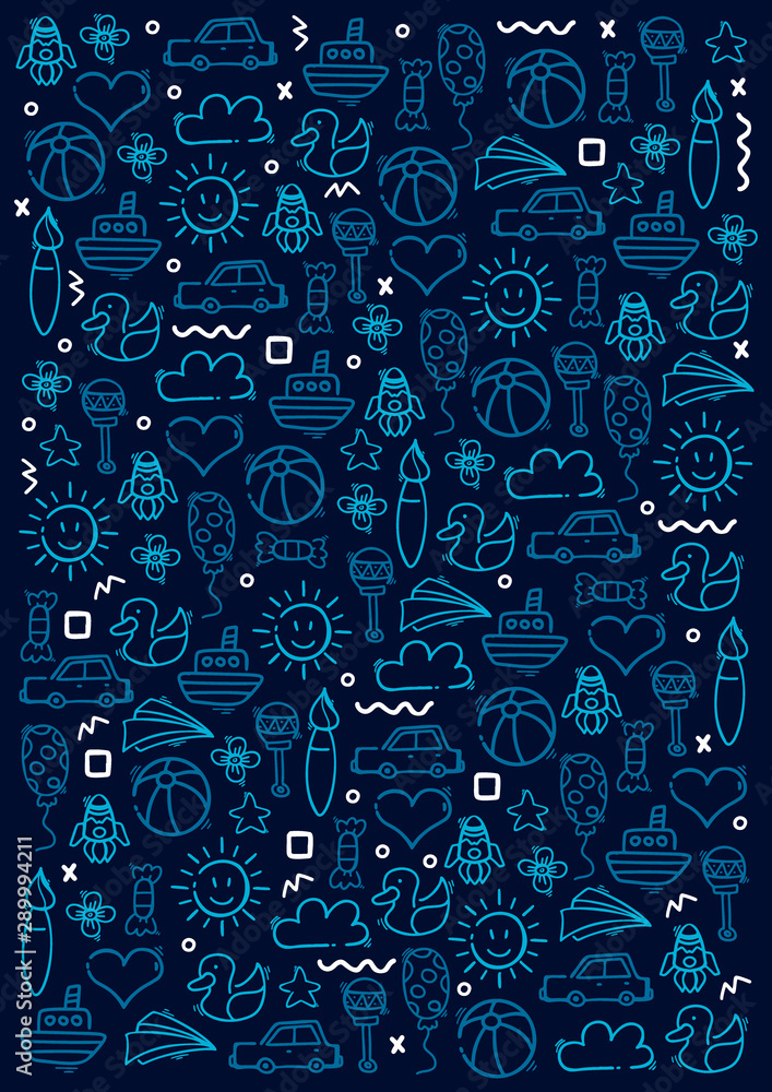 Hand draw Kids doodle background. Objects from a child's life. Stock ...