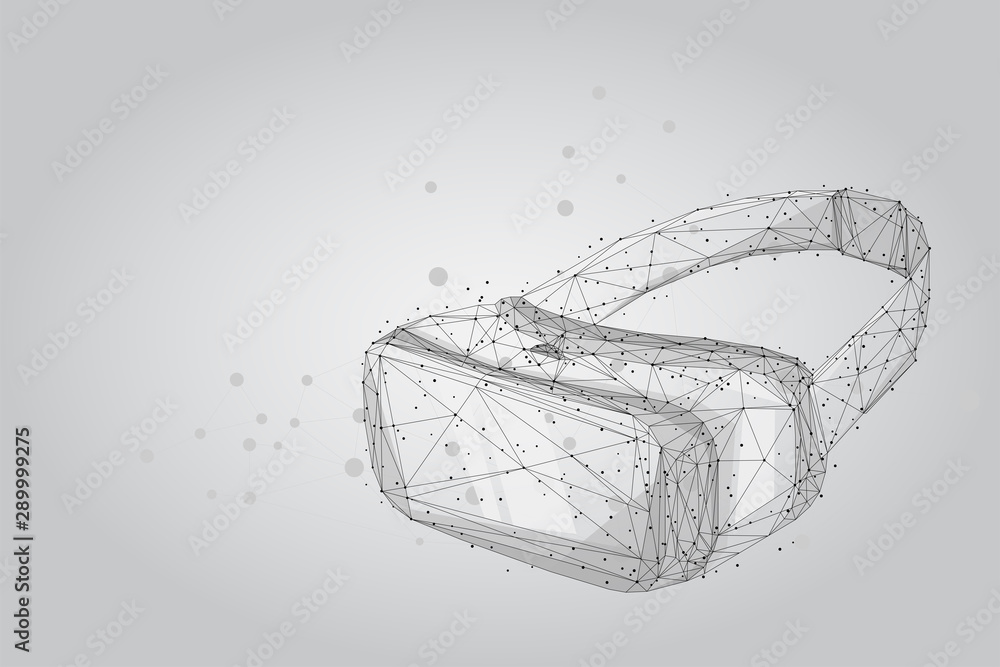 Abstract mash line and point VR headset holographic projection virtual ...