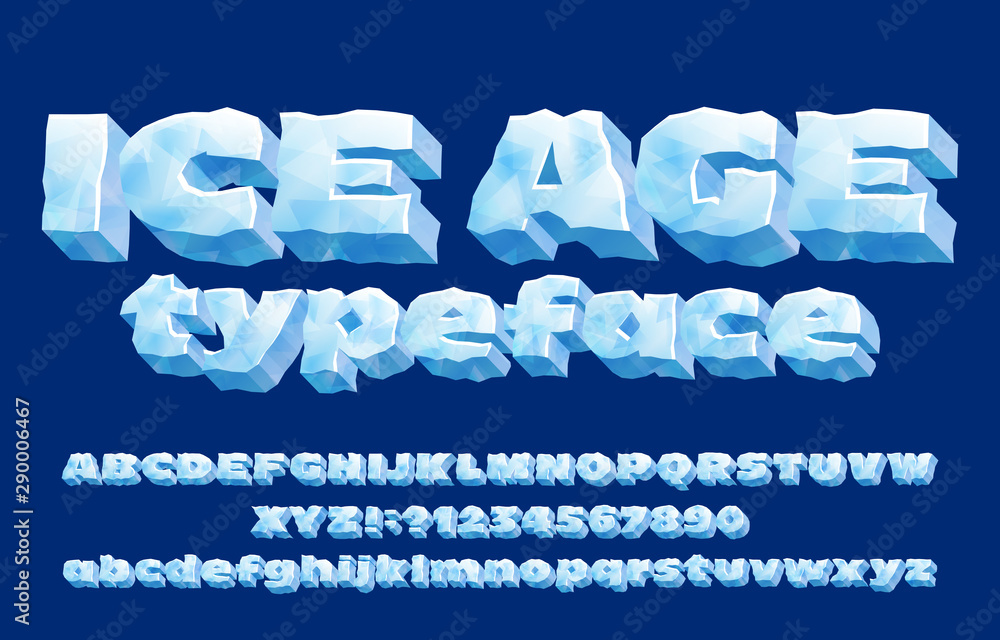 Ice Age alphabet typeface. 3D ice letters and numbers. Uppercase and ...