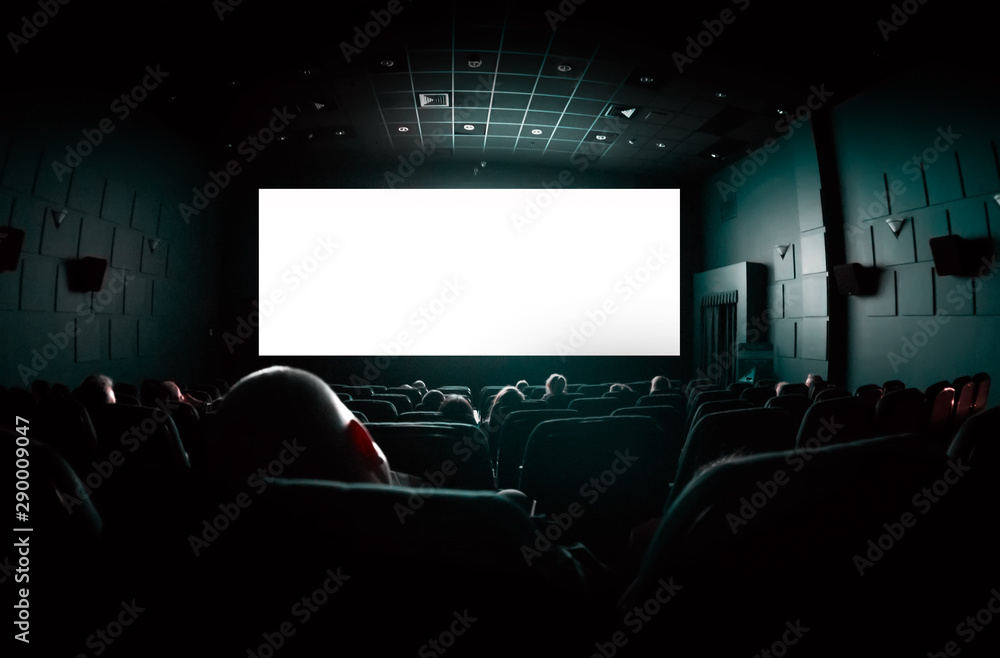 People in the cinema watching a movie. Blank empty white screen Stock ...