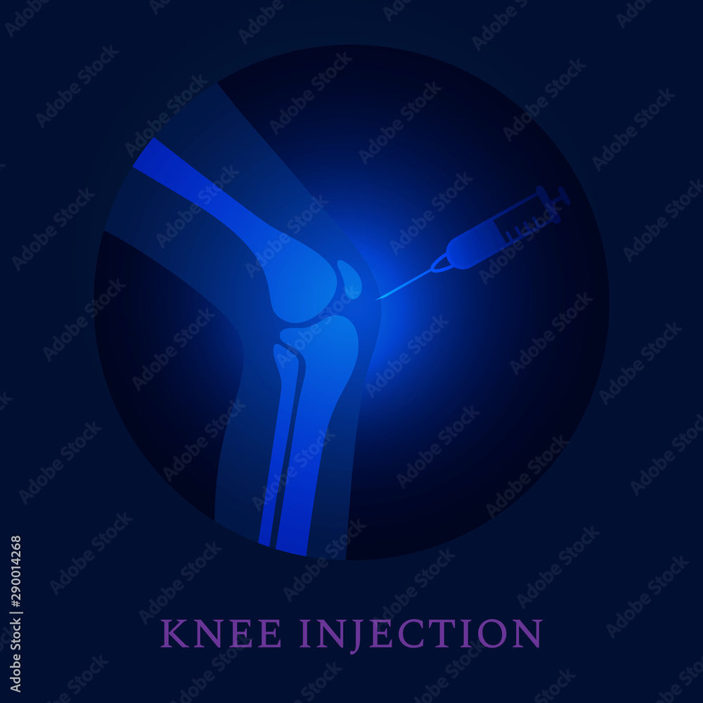 Knee joint injection treatment. Person suffering from pain and ...