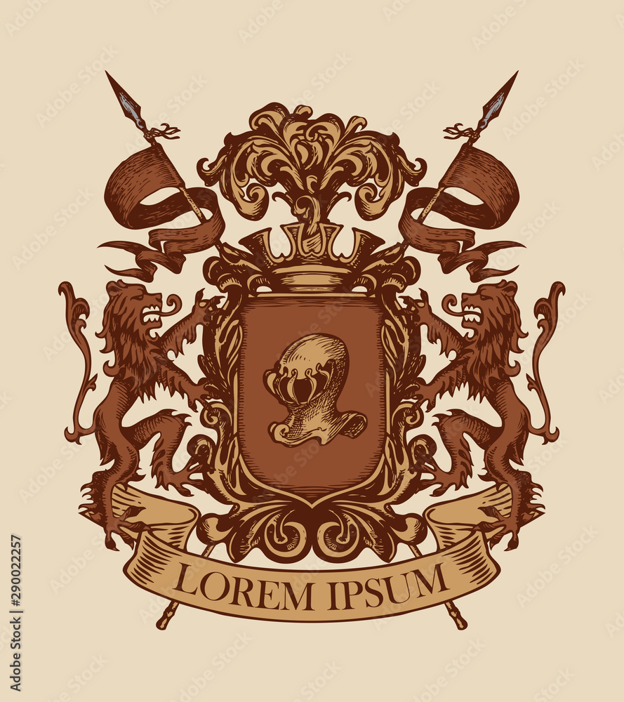 Vetor de Vector heraldic Coat of arms in vintage style with shield ...
