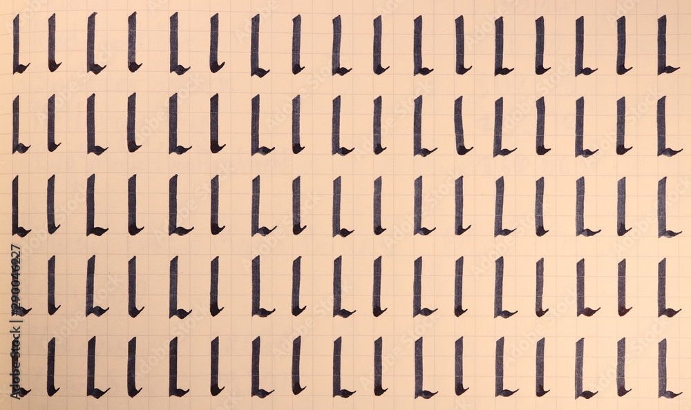 Lettering practice writing worksheet. Handwriting symbol filling ...