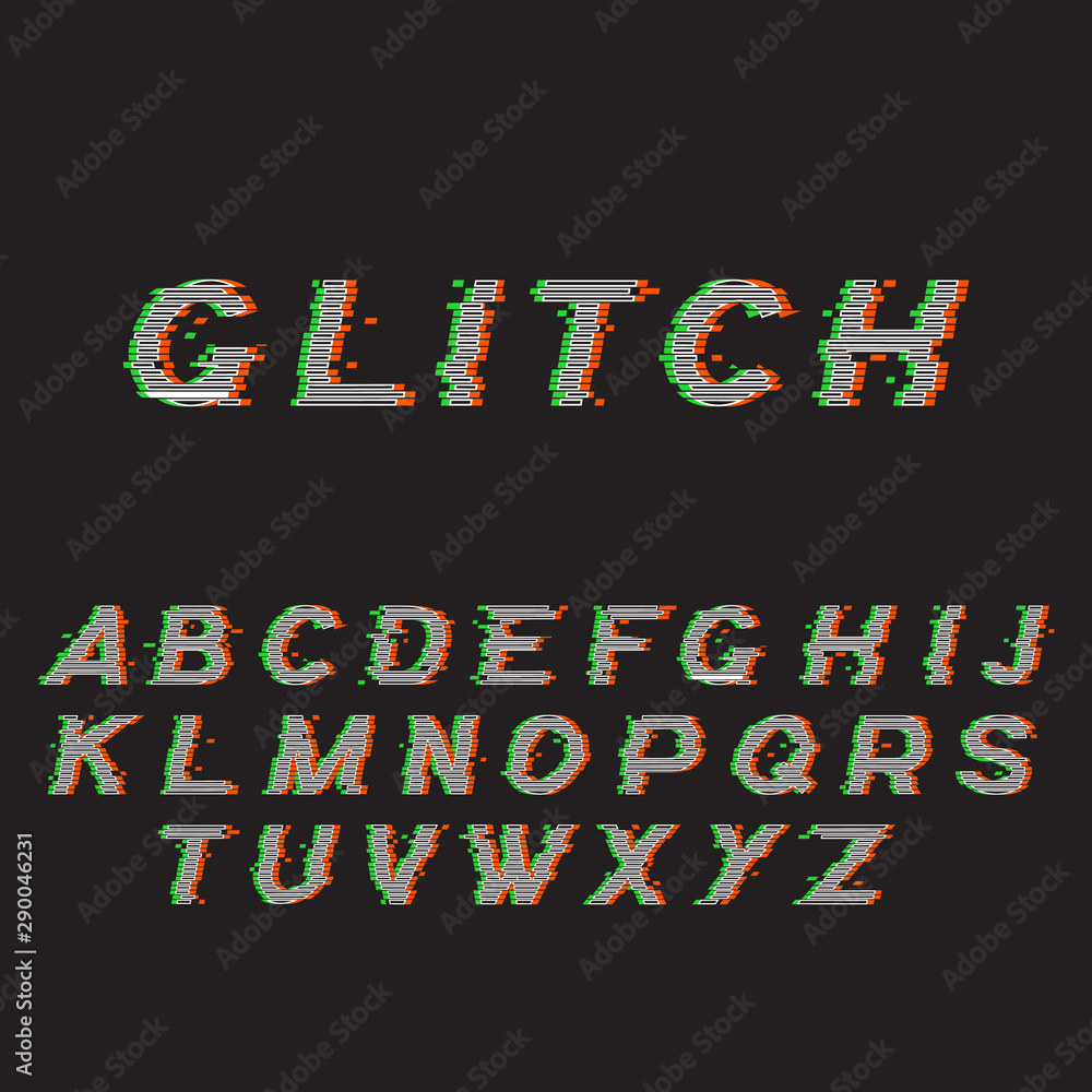 Glitch font or distorted abc Stock Vector | Adobe Stock