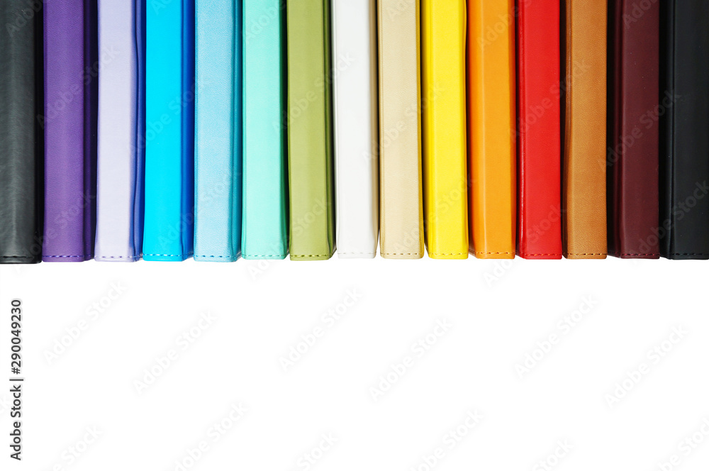 Books with Colorful Book Covers Lined up in a Row, Isolated on White ...