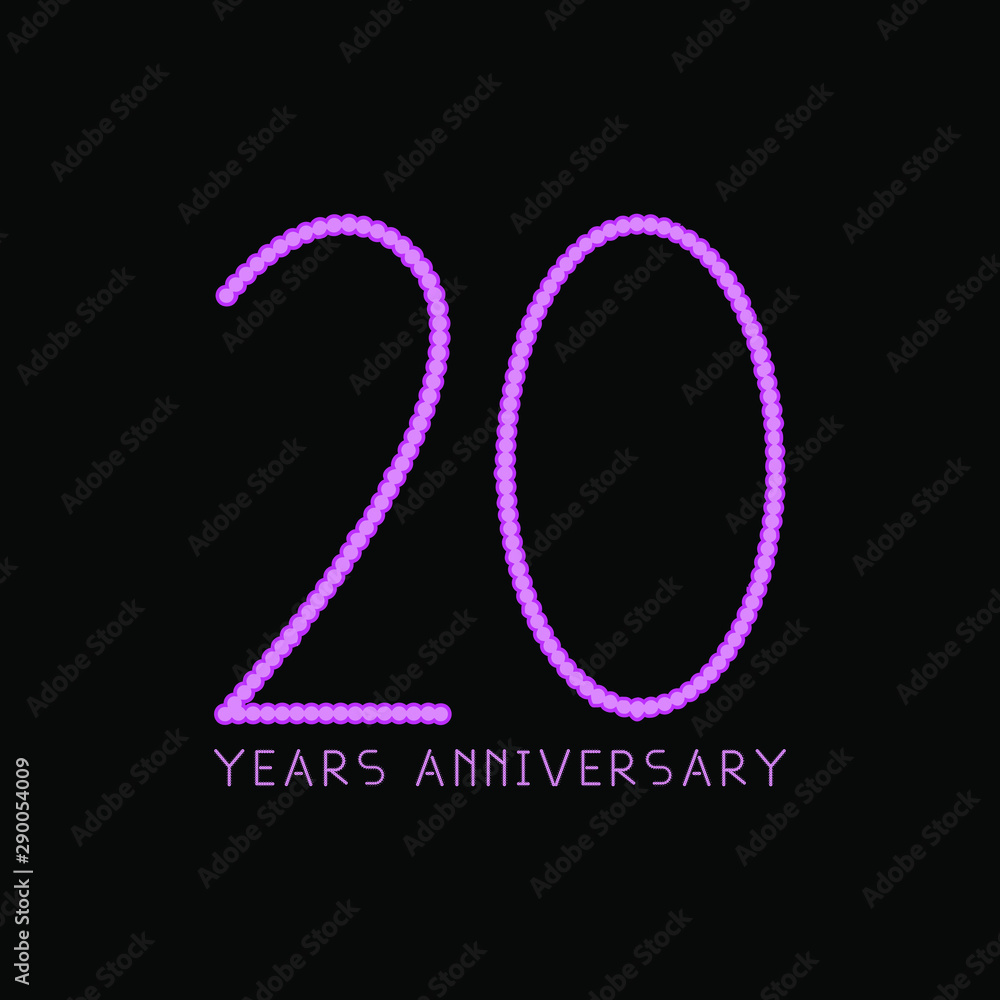 neon sign 20 years number with anniversary letters vector illustration ...