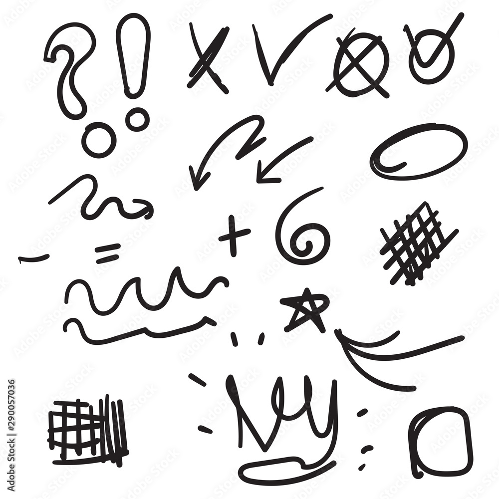 Hand drawn simple shapes. Line art. Abstract circles and arrows ...