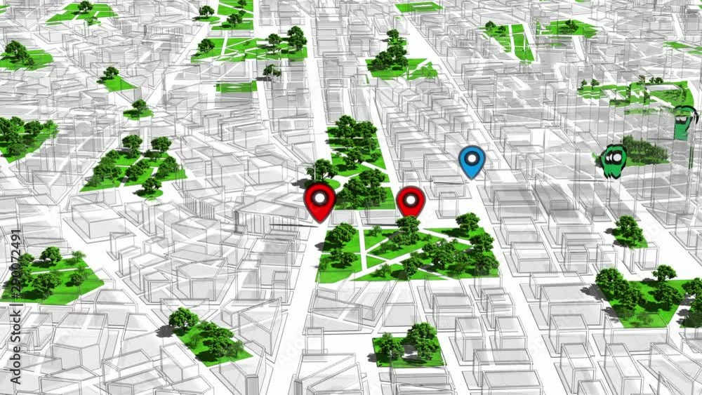 Geotargeting, Map GPS Localization. Pin Navigation Icons Appear on the ...