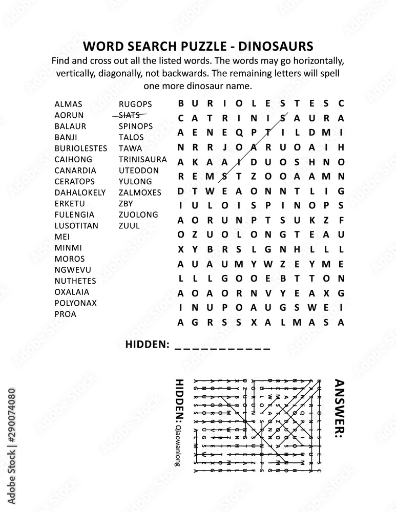 Dinosaurs word search puzzle (suitable both for kids and adults ...