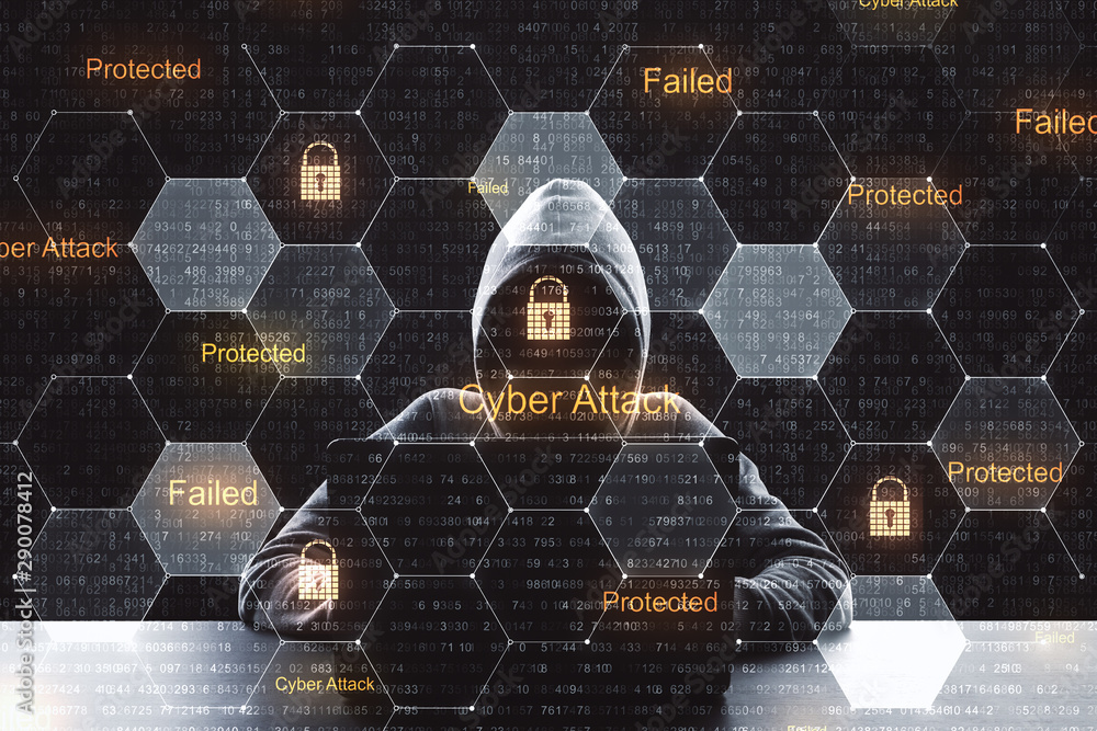 Cyber security concept with digital cells with lock icons and no face ...