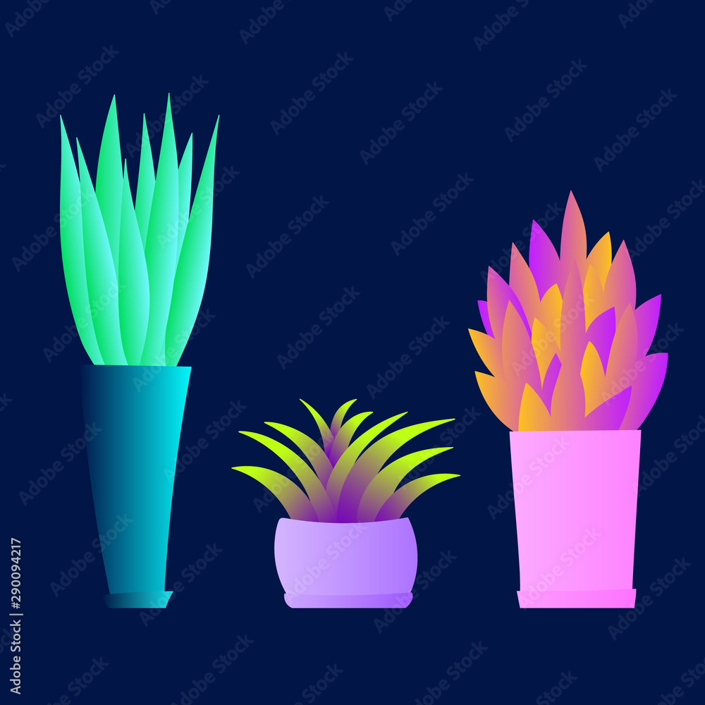 Flat plants set. Indoor plants. Flower pots. Leaves. Foliage. Trendy ...