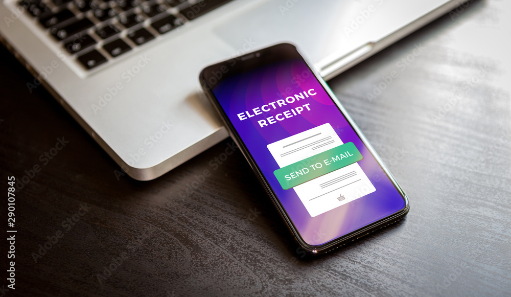 Electronic receipt - concept of mobile payment, shopping, internet ...